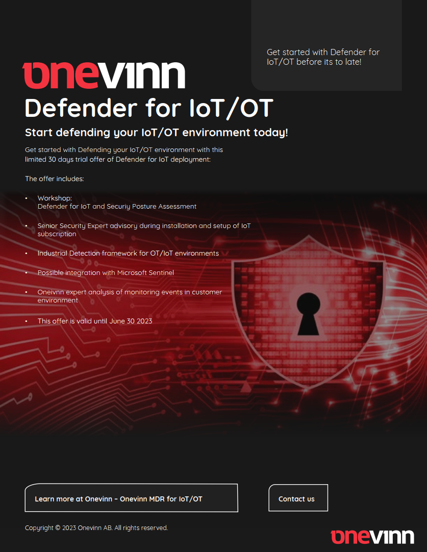 Onevinn Defender for IoT 30 day trial!